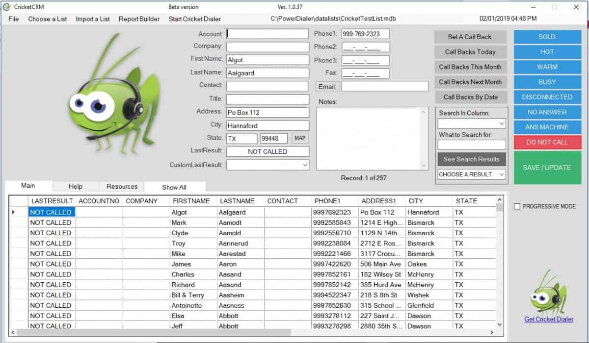 Cricket CRM Free Software for use with Cricket Dialer | EVS7