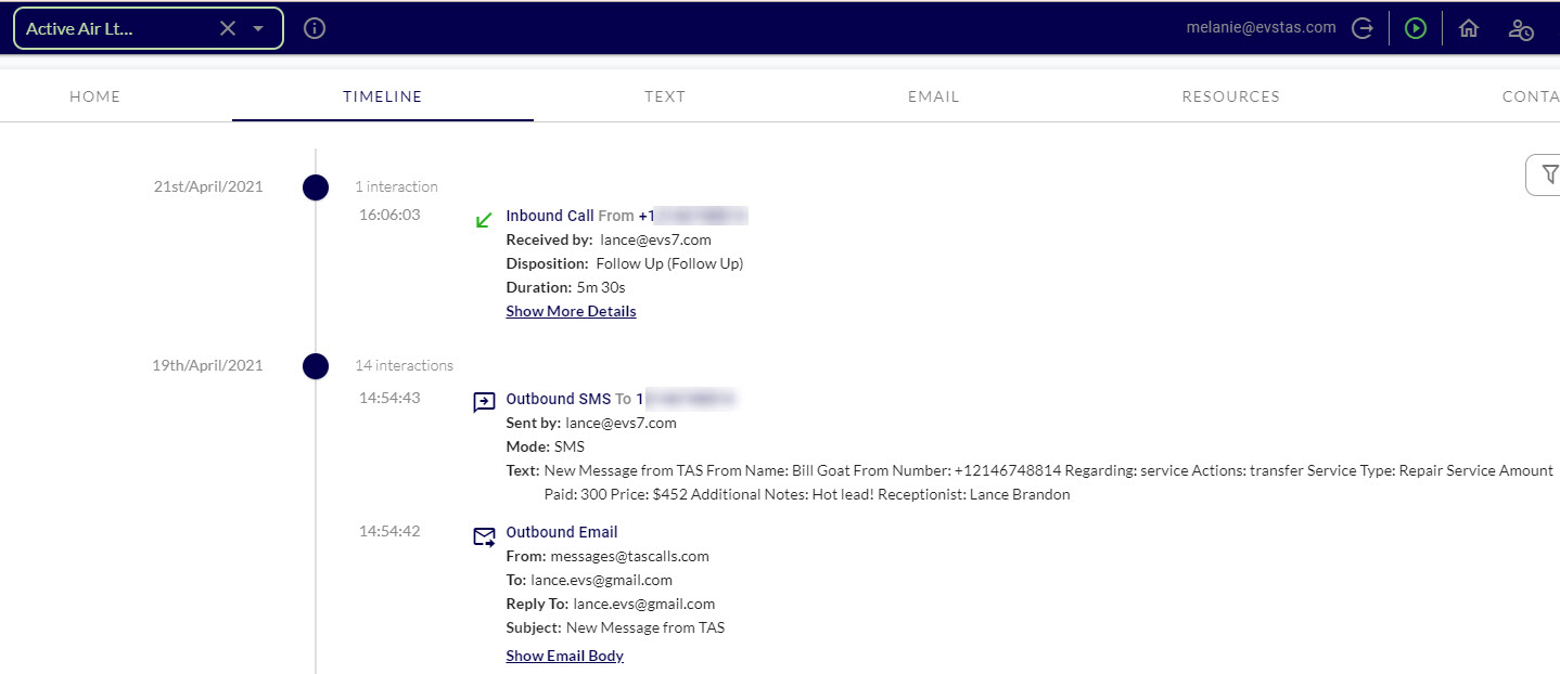 Agent Timeline Page – EVS7